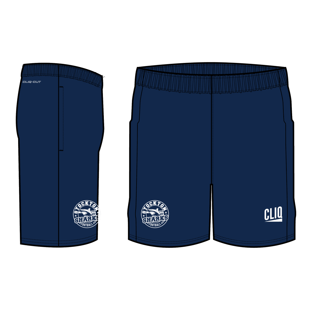 Cliq ZIP Pocket NAVY shorts with club logo - Stockton Sharks ...